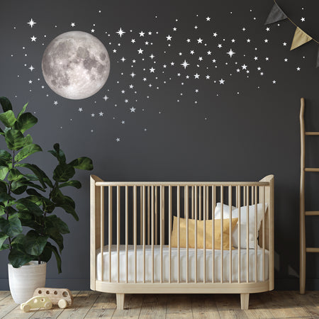 Kids Moon With Stars Nursery Wall Sticker | Wallboss Wall Stickers ...