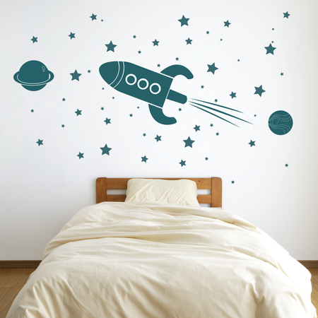 Rocket Ship Space Planets And Stars Wall Stickers By Wallboss ...