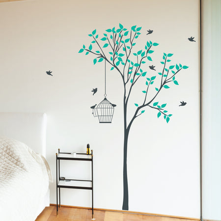 Tree With Hanging Bird Cage Wall Sticker | Wallboss Wall Stickers ...
